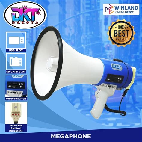 Dakota By Winland Big Rechargeable Megaphone With Siren Record Usb