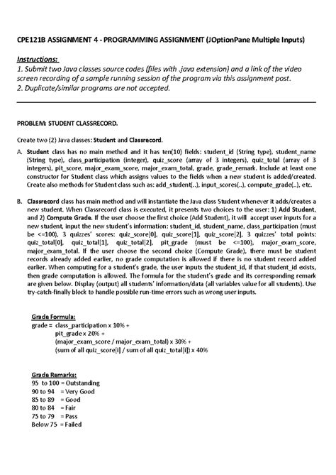 Oop Assignment Cpe121b Assignment 4 Programming Assignment