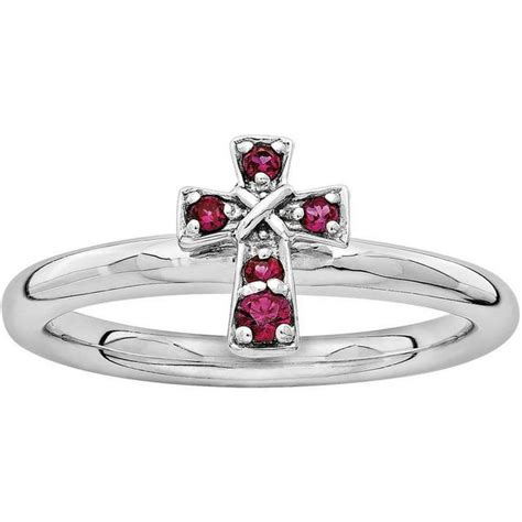 Stackable Expressions Sterling Silver Rhodium Lab Created Ruby Cross