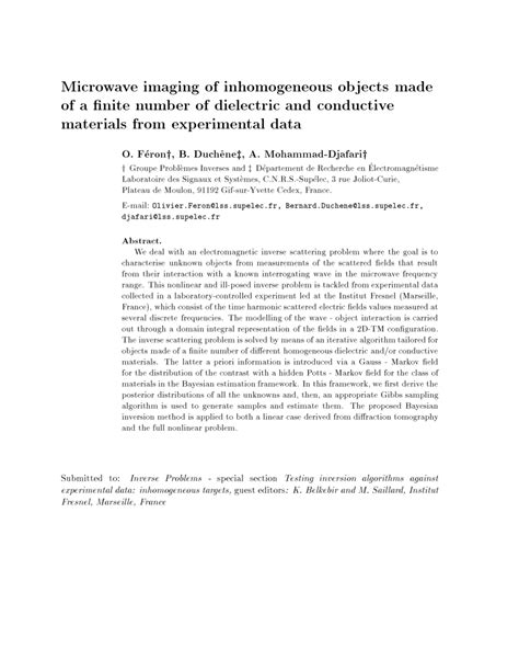 Pdf Microwave Imaging Of Inhomogeneous Objects Made Of A Finite