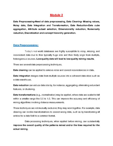 Module 2 Mod 2 Module 2 Data Preprocessing Need Of Data Preprocessing Data Cleaning