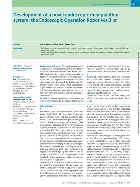 Pdf Development Of A Novel Endoscopic Manipulation System The Endoscopic Operation Robot Ver3