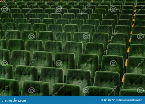 Rows Of Green Seats In Empty Assembly Hall For Performance Stock Image