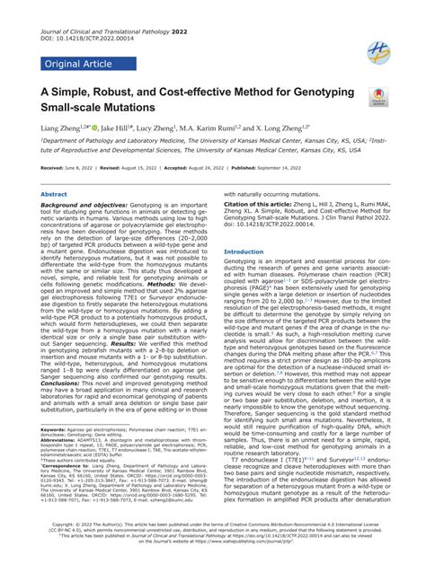 Pdf A Simple Robust And Cost Effective Method For Genotyping Small Scale Mutations