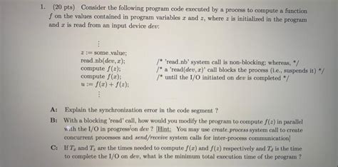 Solved 1 20 Pts Consider The Following Program Code