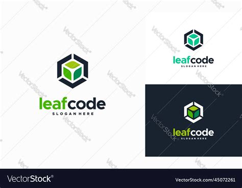 Green Code Leaf Logo Design Programming Royalty Free Vector