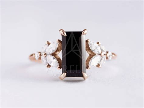 Baguette Onyx And Diamond Engagement Ring Aurelius Jewelry