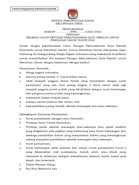 Format Pengumuman Surat Pendaftaran Surat Pernyataan Dan Drh Pdf