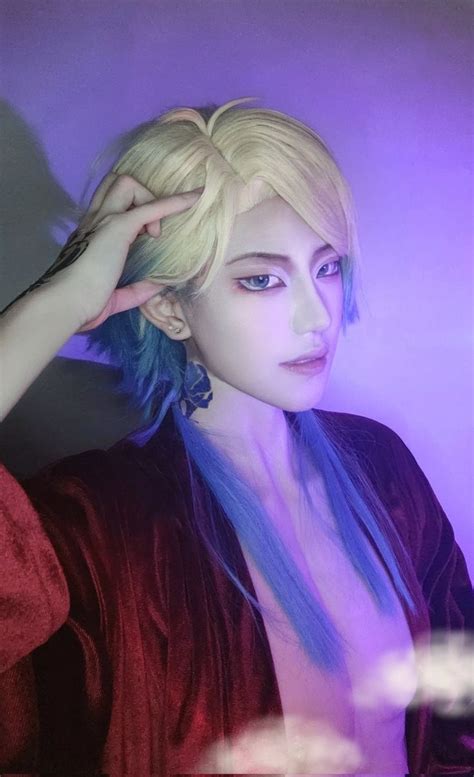 Kaiser Hair Up Kaiser Long Hair Michael Kaiser Robe Cosplay Blue