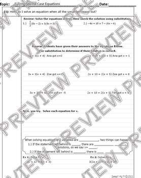 Solving Special Case Equations Guided Notes And Practice By Sweet As Pi
