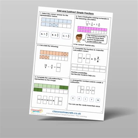 year 6 add and subtract simple fractions prior learning resource classroom secrets