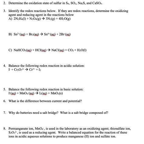 Solved 2 Determine The Oxidation State Of Sulfur In S8