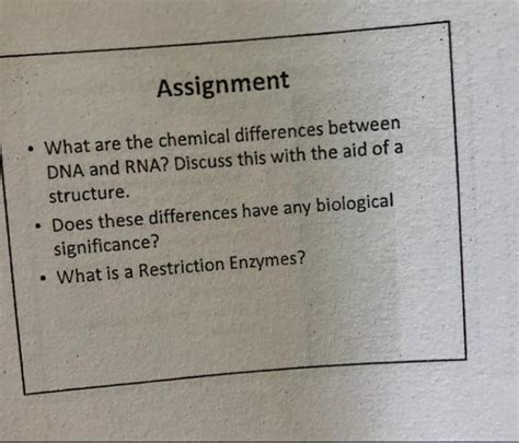 Solved What Are The Chemical Differences Between DNA And Chegg Com