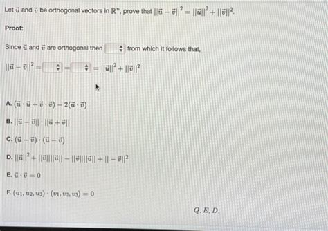 Solved Let U And Be Orthogonal Vectors In R Prove That