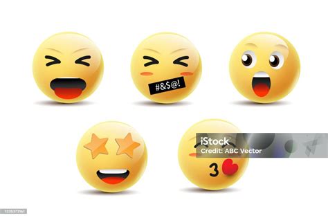 이모티콘 느낌 얼굴 벡터 노란색 공 버블 3d 얼굴의 통신 채팅 요소 사랑스러운 소셜 미디어 아이콘 스티커 Eps10 벡터 일러스트레이션의 모던하고 창의적인 디자인 감정에