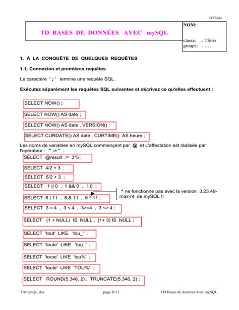 Td Bases De DonnÉes Avec Mysql