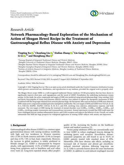 PDF Network Pharmacology Based Exploration Of The Mechanism Of Action Of Shugan Hewei Recipe
