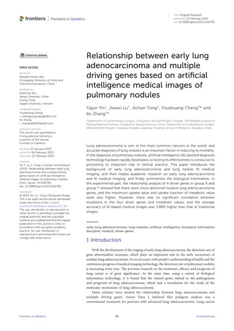Pdf Relationship Between Early Lung Adenocarcinoma And Multiple Driving Genes Based On