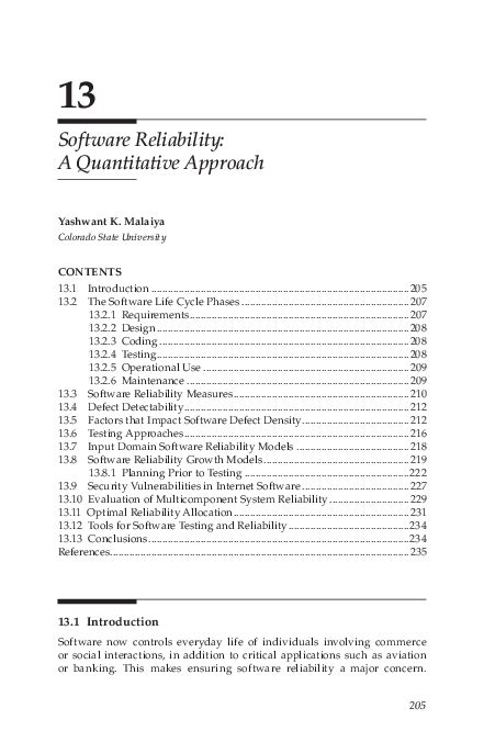 Pdf Software Reliability A Quantitative Approach