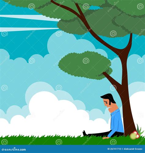 Cartoon Man Under Tree Stock Vector Illustration Of Graphical 26741710