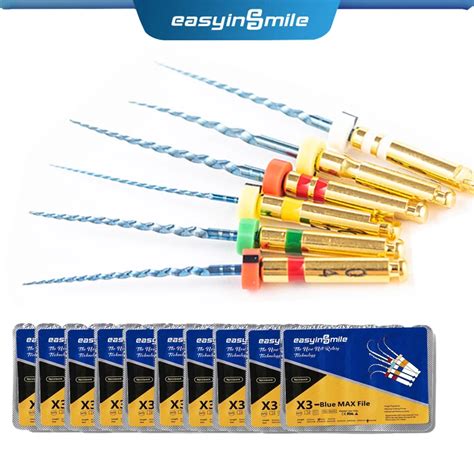 Easyinsmile 치과 근관 로터리 파일 모터 엔도 치료 팁 X3 블루 Niti 파일 25mm 21mm 31mm 60 개 10 팩 치과용품 Or 구강용품