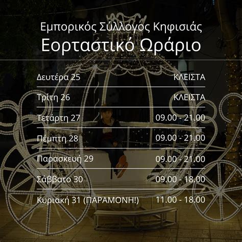 ΕΟΡΤΑΣΤΙΚΟ ΩΡΑΡΙΟ ΚΑΤΑΣΤΗΜΑΤΩΝ ΣΕ ΚΗΦΙΣΙΑ ΚΑΙ ΝΕΑ ΕΡΥΘΡΑΙΑ ΔΗΜΟΣ ΚΗΦΙΣΙΑΣ