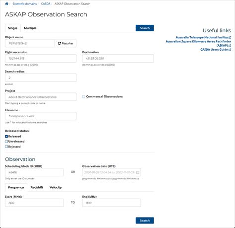 Askap Observation Search Data Access Portal User Guide