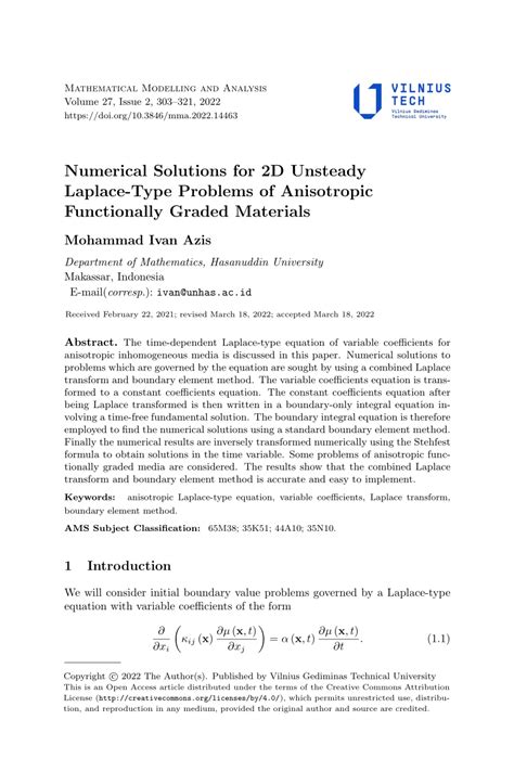 Pdf Numerical Solutions For 2d Unsteady Laplace Type Problems Of Anisotropic Functionally