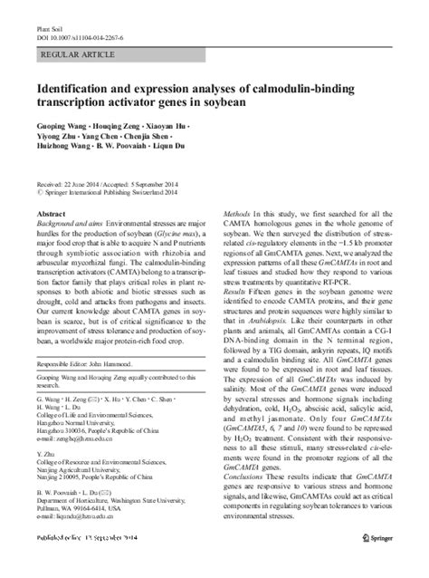 Pdf Identification And Expression Analyses Of Calmodulin Binding Transcription Activator Genes