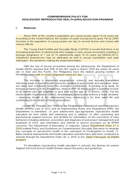 Arh Deped Policy V3 Pdf Reproductive Health Adolescence
