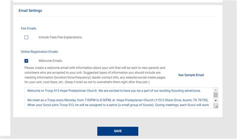 Welcome Email In My Scouting Organization Manager Settings My Scouting Tools Scouting