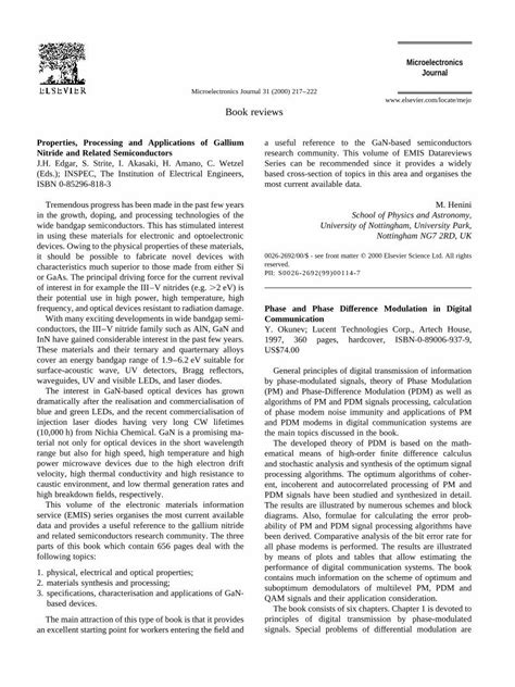 Pdf Properties Processing And Applications Of Gallium Nitride And