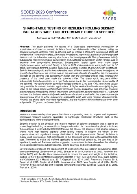 pdf shake table testing of resilient rolling seismic isolators based