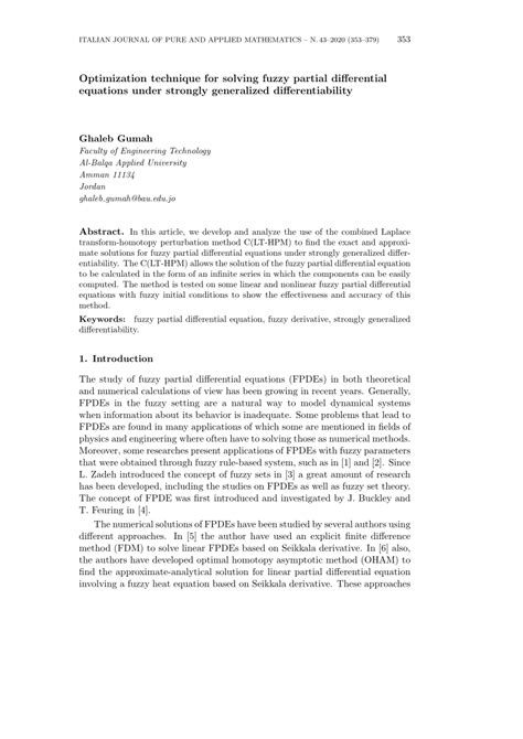 Pdf Optimization Technique For Solving Fuzzy Partial Differential Equations Under Strongly