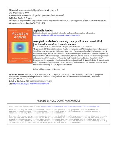 Pdf Asymptotic Analysis Of A Boundary Value Problem In A Cascade
