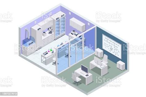 아이소메트릭 화학 실험실 개념 실험실 조수는 과학 의학 화학 또는 생물학적 실험실 설정 실험에서 일합니다 등측투영법에 대한 스톡 벡터 아트 및 기타 이미지 Istock
