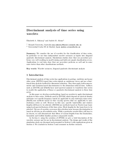 Pdf Discriminant Analysis Of Time Series Using Wavelets