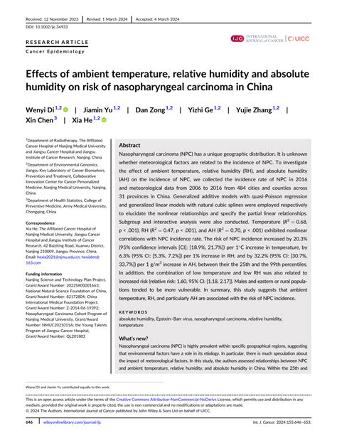 Pdf Effects Of Ambient Temperature Relative Humidity And Absolute