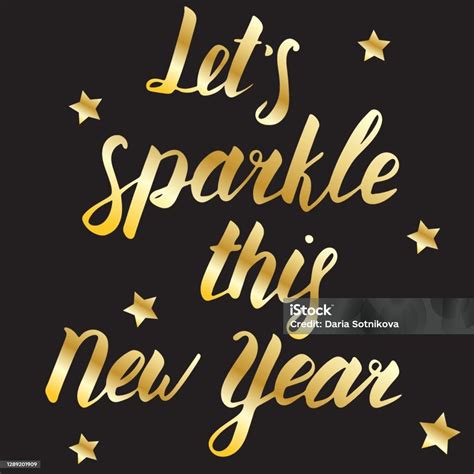 이 새해 벡터 일러스트를 반짝이자 황금 질감의 레터링 컴포지션 손으로 그린 스크립트 겨울 방학 축하 포스터 배너 인쇄 또는 인사말 카드 개념에 대한 스톡 벡터 아트 및 기타