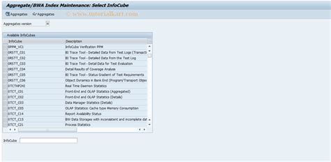 RSDDV SAP Tcode Maintaining Aggregates BIA Index