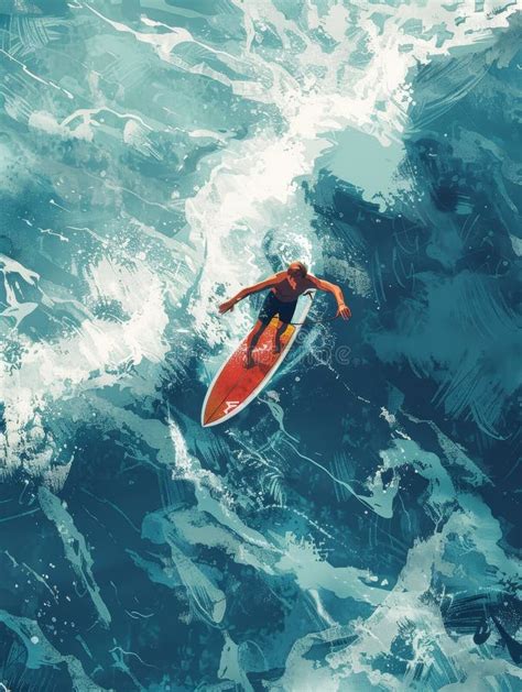 This Artistic Rendering Of A Surfer On A Wave Combines Dynamic Motion With A Stylized Vibrant
