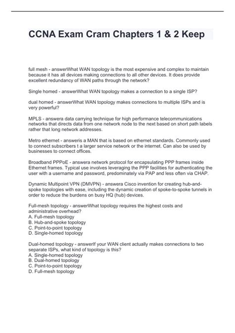 Ccna Exam Cram Chapters 1 And 2 Keep Questions And Answers 2024 Ccna Cisco Certified Network