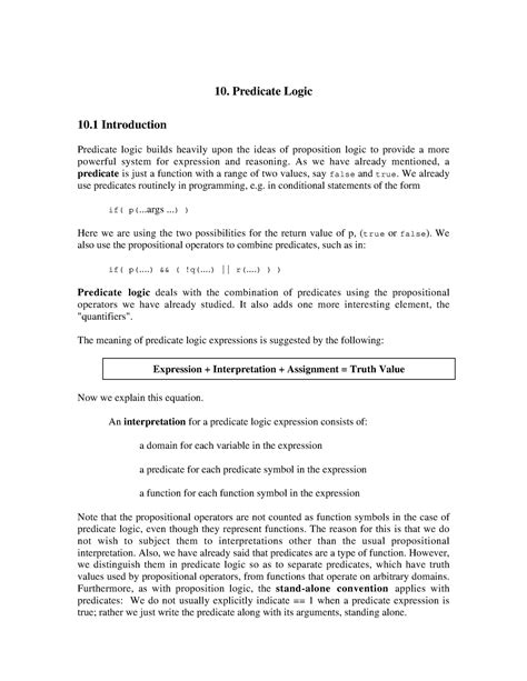 10 Predicate Logic 10 Predicate Logic 10 Introduction Predicate