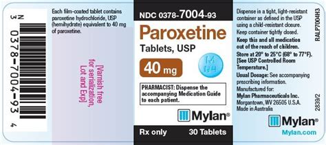 Paroxetine Package Insert Prescribing Information Moa