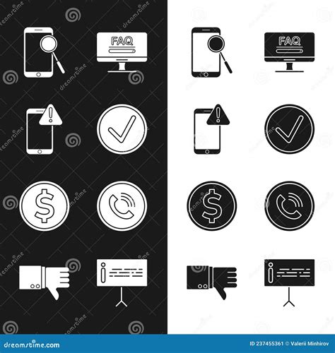 Set Check Mark In Circle Mobile With Exclamation Phone Diagnostics Monitor Faq Information