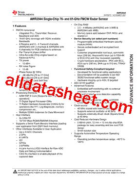 AWR2944 Datasheet PDF Texas Instruments