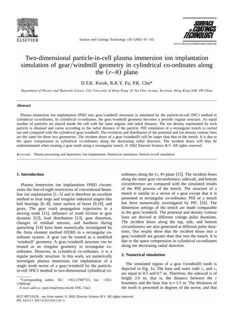 pdf two dimensional particle in cell plasma immersion ion