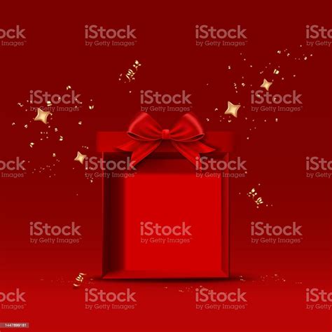 빨간 활 별 리본 및 색종이가 있는 빨간 선물 상자를 엽니다 선물에 대한 스톡 벡터 아트 및 기타 이미지 선물 열다 0명 Istock