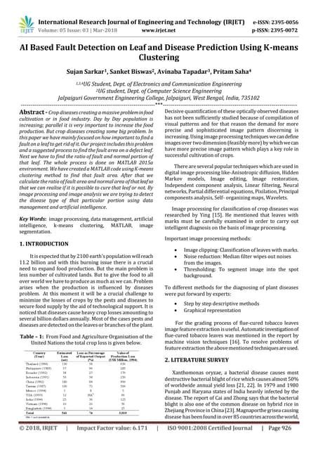 Irjet Ai Based Fault Detection On Leaf And Disease Prediction Using K Means Clustering Pdf
