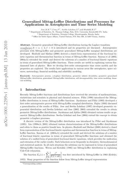 Pdf Generalized Mittag Leffler Distributions And Processes For
